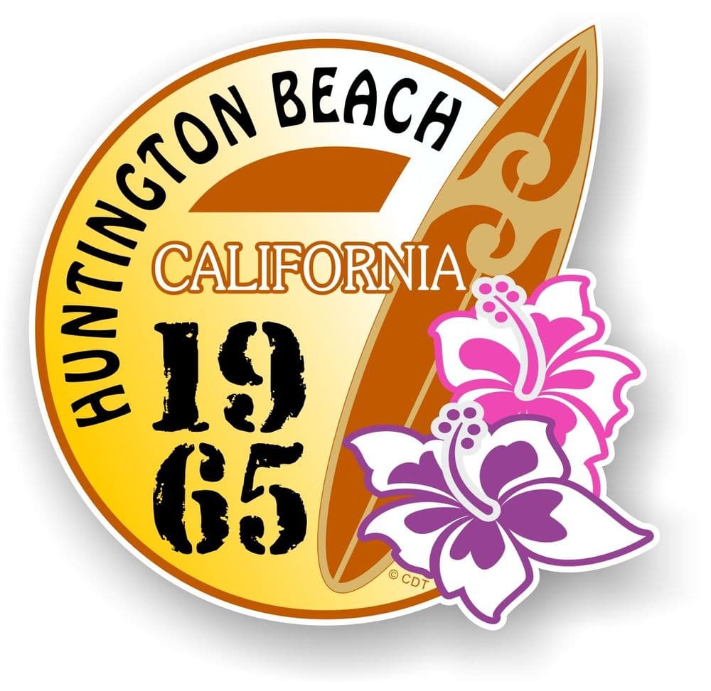Huntington Beach 1965 Surfer Surfing Design Vinyl Car sticker decal 95x98mm