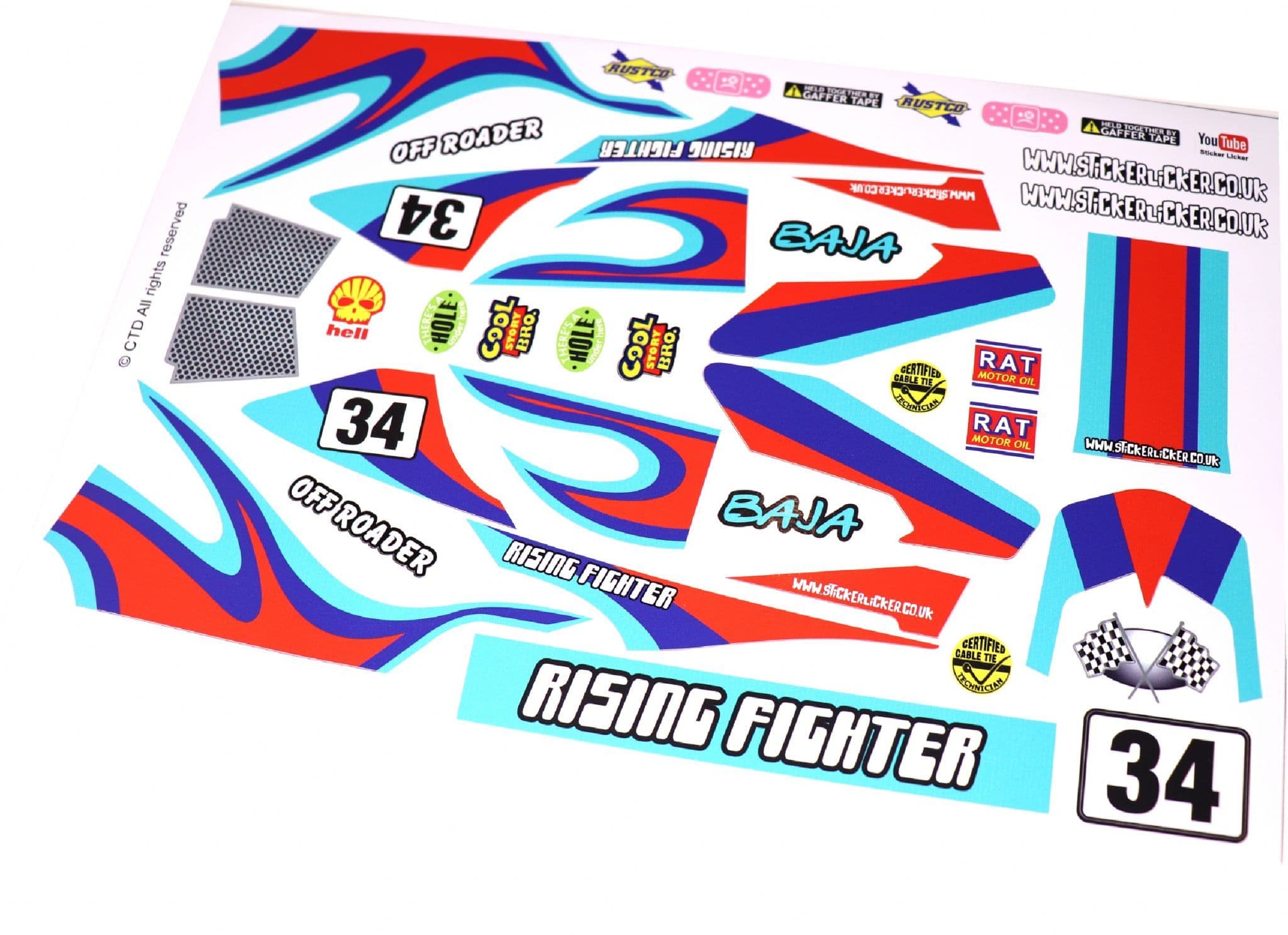 Light Blue Retro Race Car themed vinyl stickers to fit R/C Tamiya ...