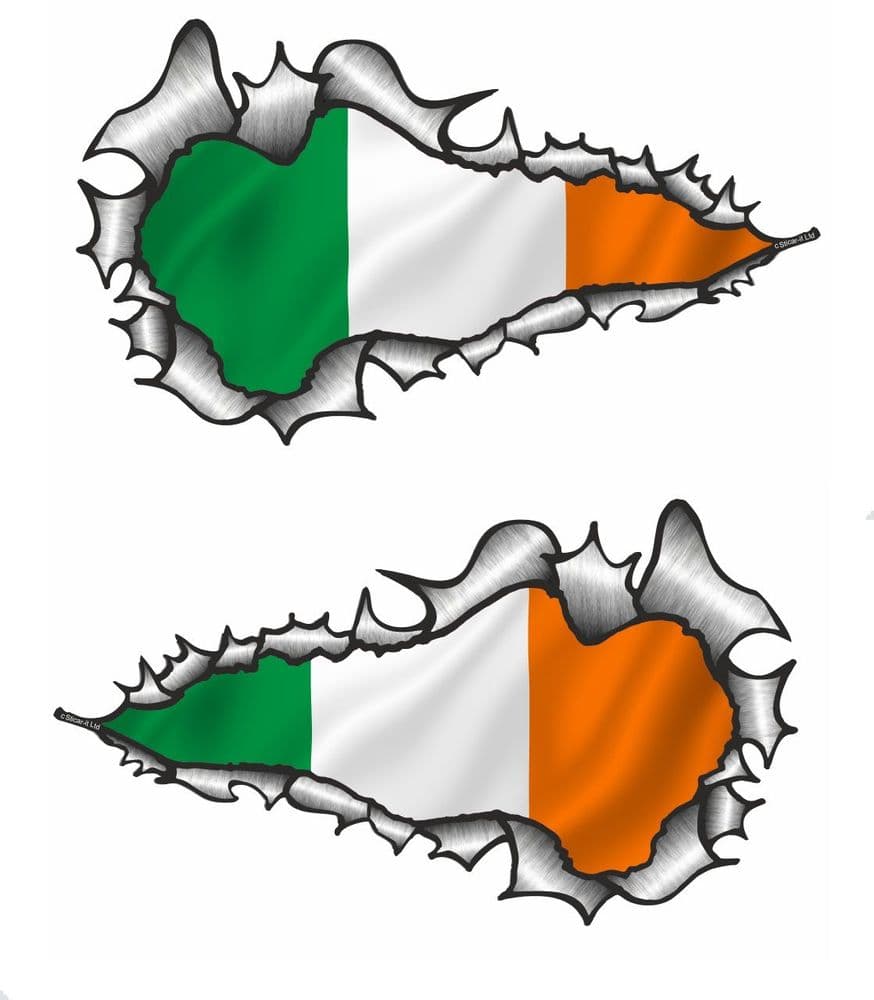Long Pair Ripped Torn Metal Design With Ireland Irish IRL Flag Motif ...