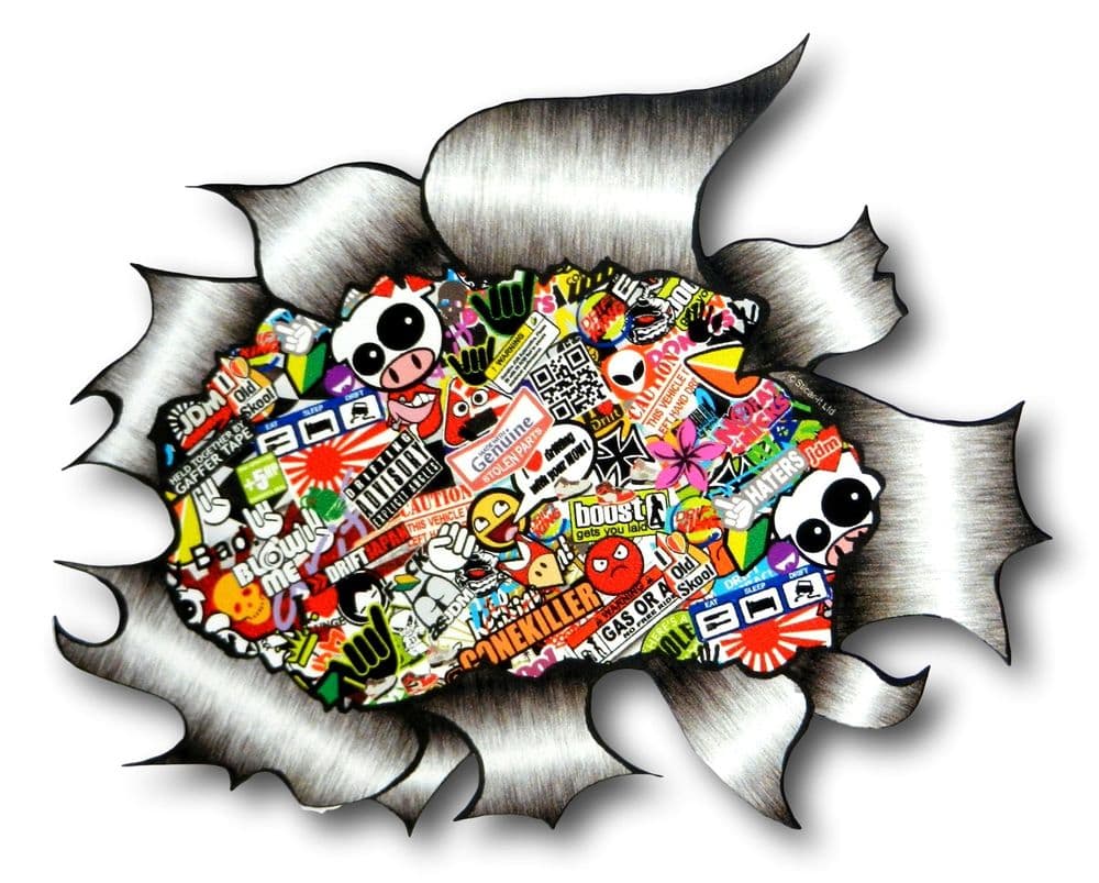 Ripped Torn Metal Design With Colour JDM Drift Style Stickerbomb Motif ...