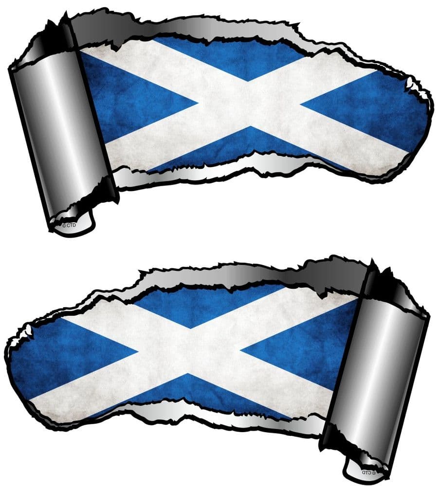 Small Pair Ripped Torn Metal Gash Design & Scottish Saltire St Andrews ...