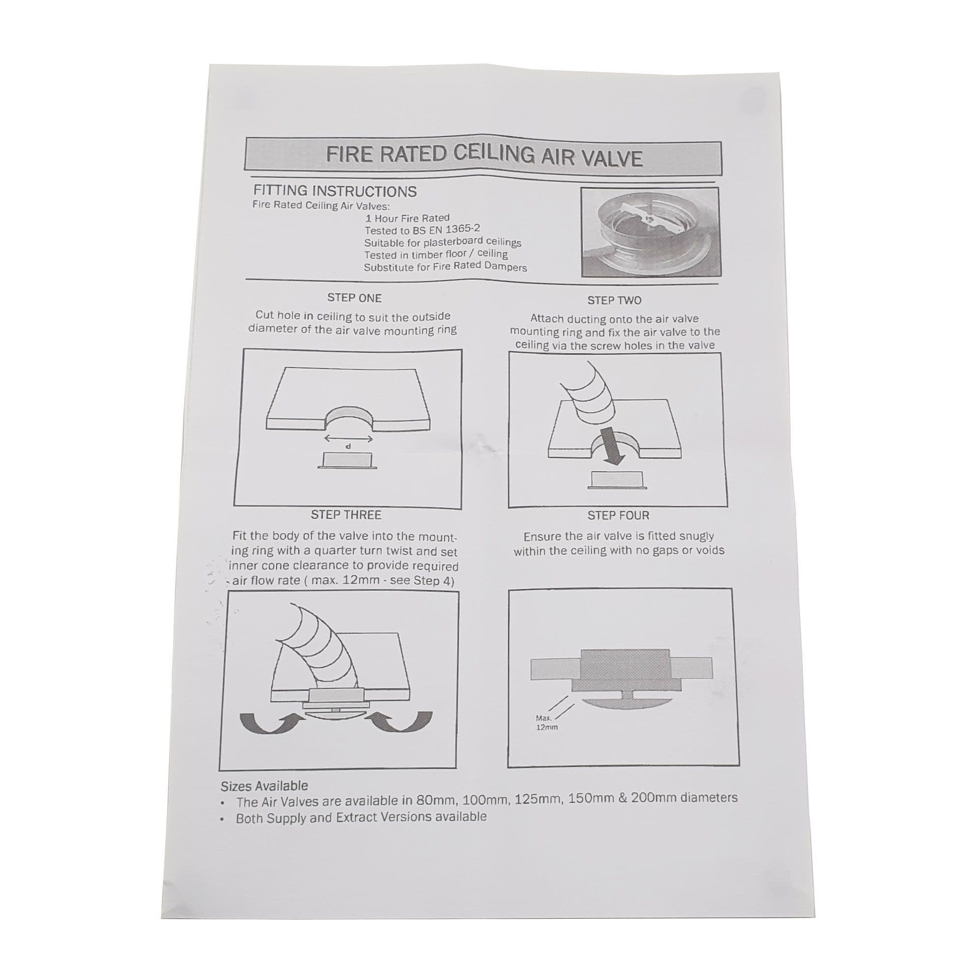 Ceiling Air Valves - Fire Rated 60min (100mm diam. - Inlet Valve ...