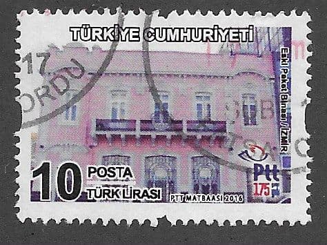 2016 10TL TURKISH POSTAL BUILDINGS FINE USED