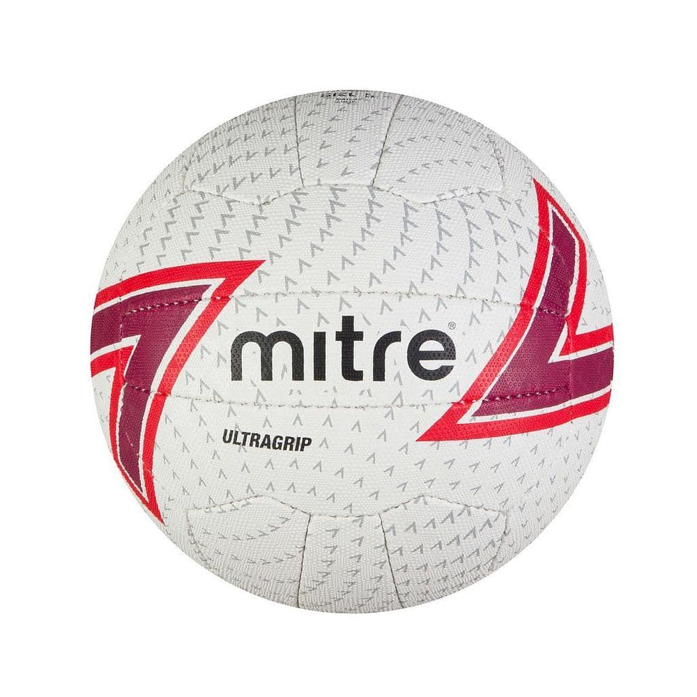 Mitre Ultragrip 18 Panel Netball Size 4 White/Red/Black