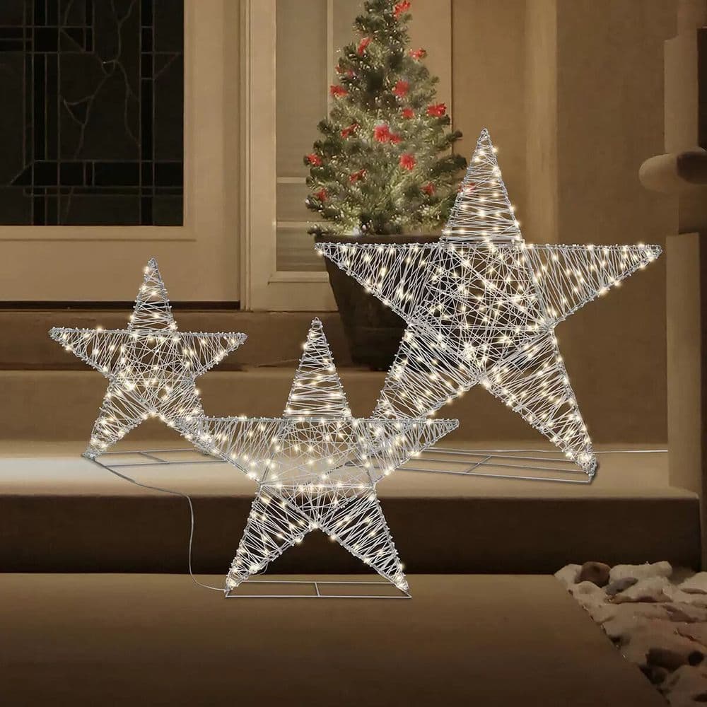 3 Piece LED Stars with 420 Warm White LED Lights Decorations