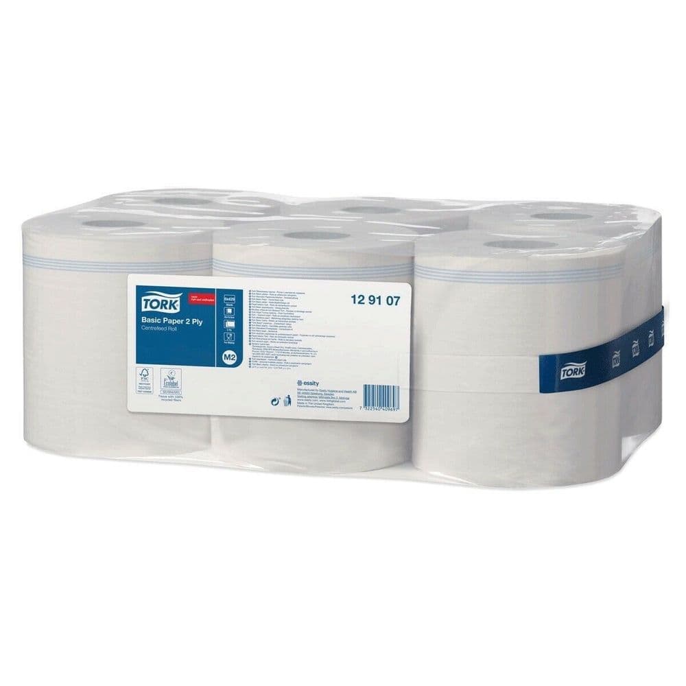 6 x Tork Basic Paper Centrefeed White Towel Rolls for M2 System 6x150m ...