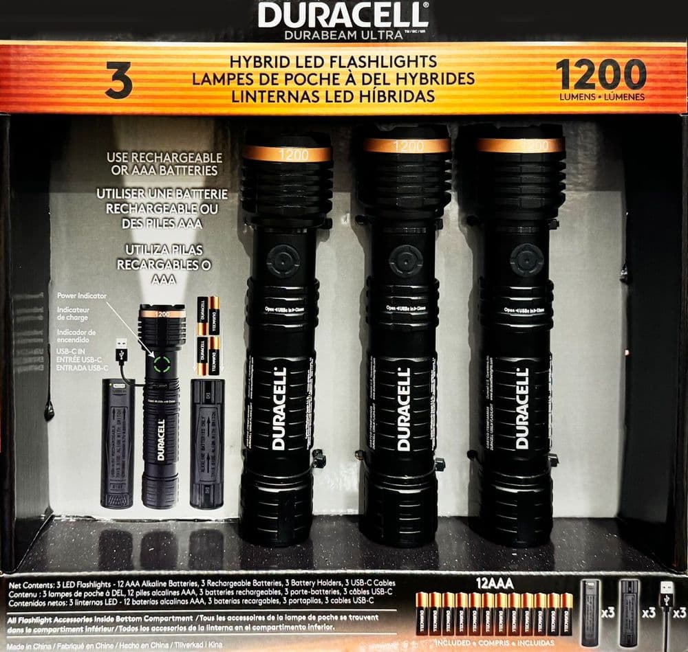 DURACELL Durabeam Ultra 3 Pack LED Flashlight Torch 1200 Lumens ...