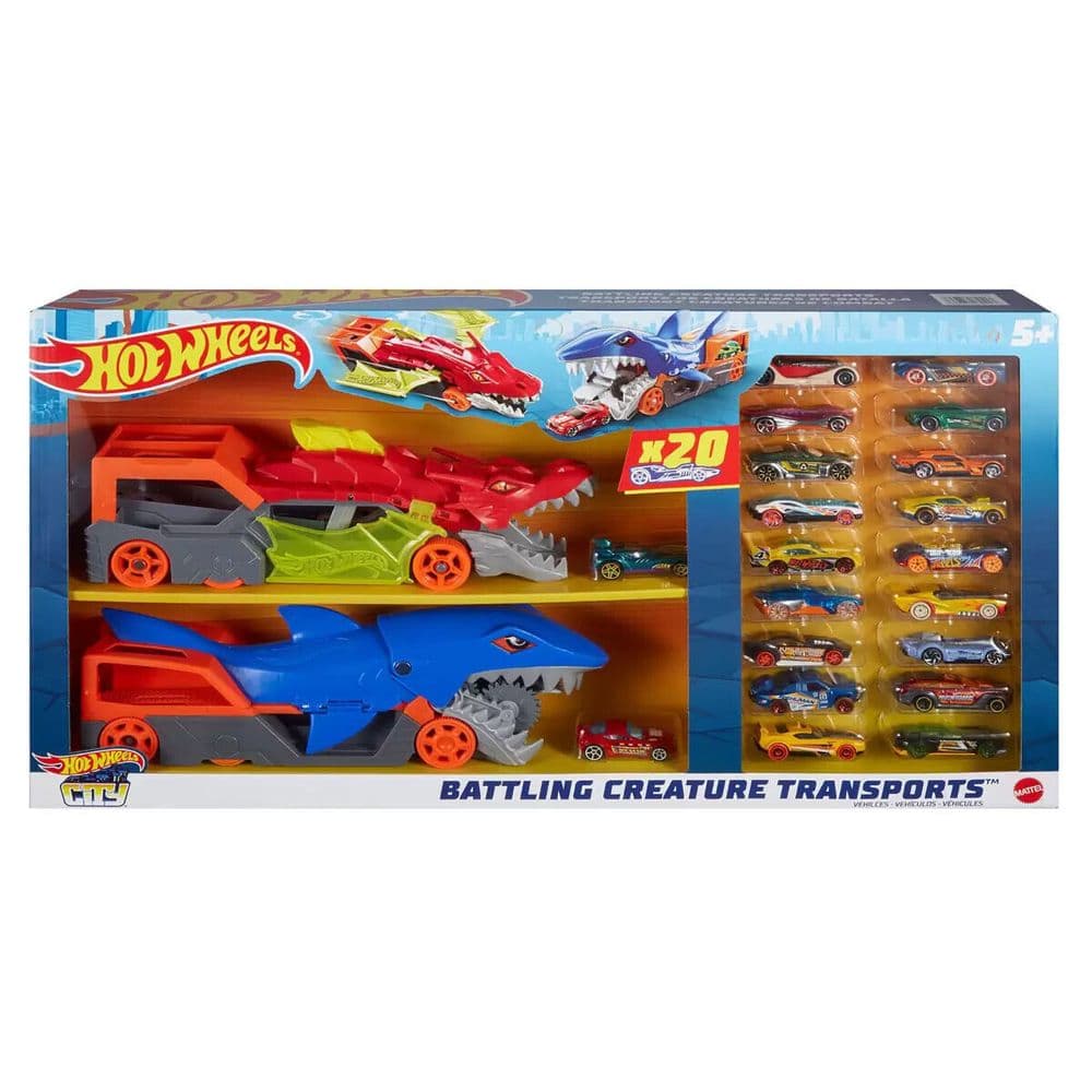 Hot Wheels Creatures Transporters Bundle Set with 20 Cars and 2 Haulers