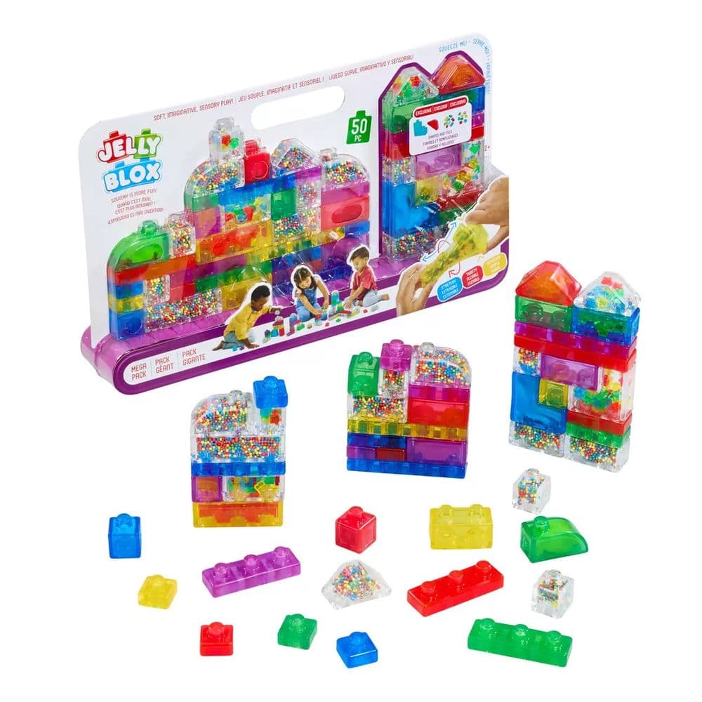 Jelly Blox Mega Pack 50-Piece Sensory Rubber Building Blocks with Water ...