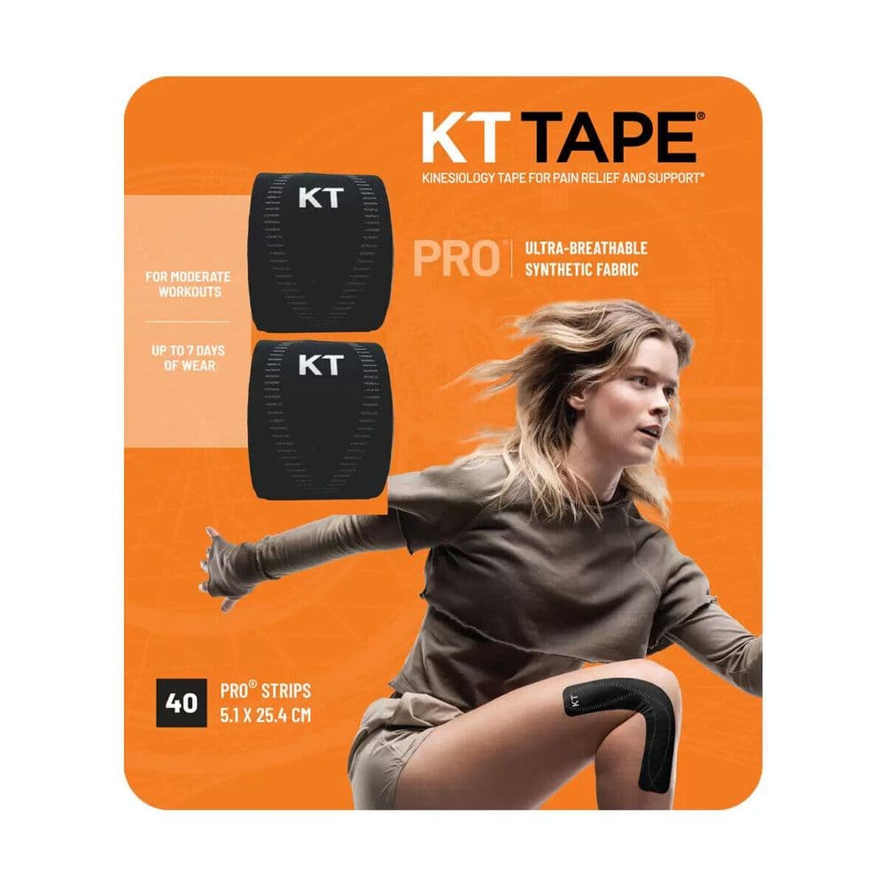 KT Tape Pro Elastic Kinesiology Therapeutic Tape 2 Pack Jet Black 40 Strips