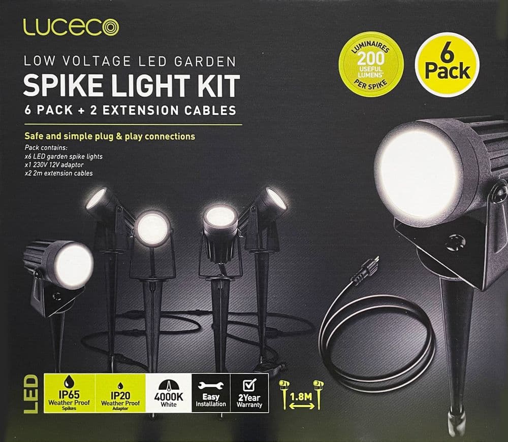 Luceco Low Voltage LED Garden Spike Light 6 Pack 2 Extension Cables