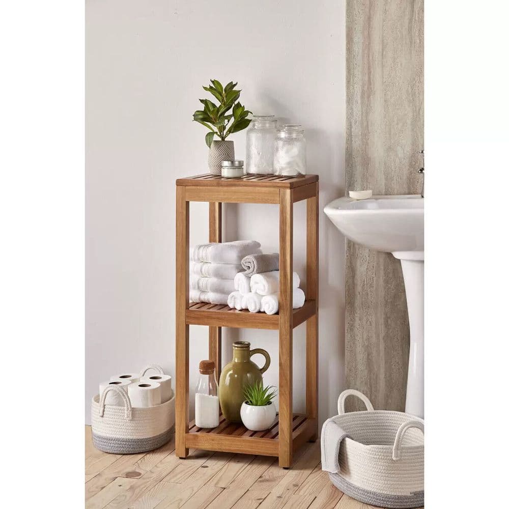 Mesa 3 Tier Acacia Wood Storage Tower Shelf Bathroom Kitchen Home Rack ...