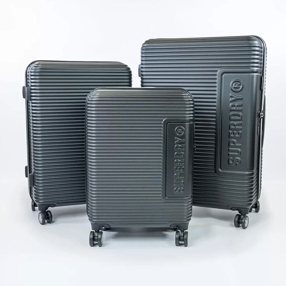 Superdry 3 Piece Hardside Luggage Set in Black/Silver