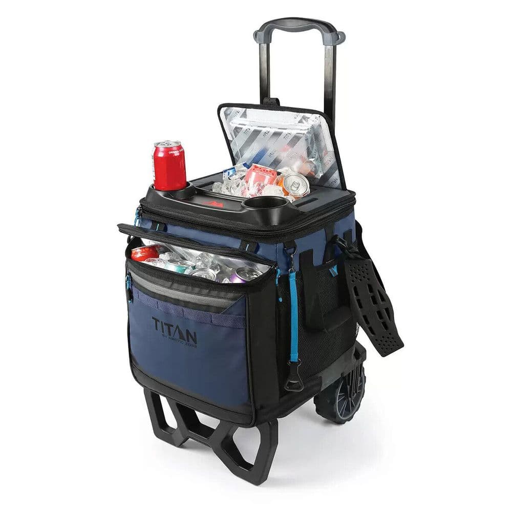 Titan 22 5 Litre 60 Can Rolling Cooler with All Terrain Cart Ice Bag ...