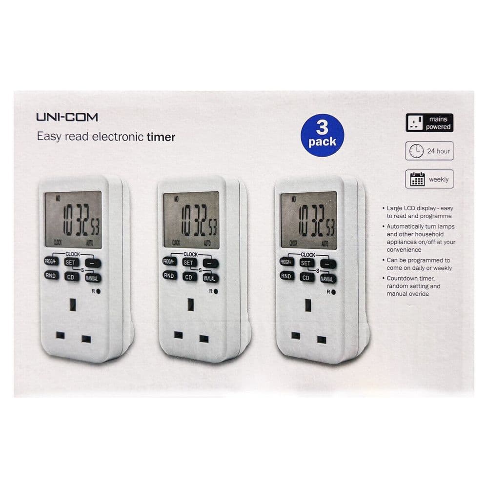 UNI-COM Remote Control Sockets with Large LCD Display 3 Pack