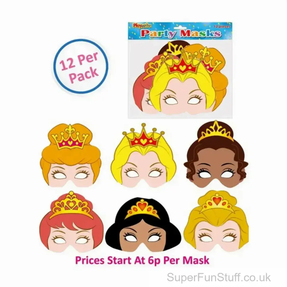 Pack of 12 Princess Card Masks For Kids | Dress Up Party Masks