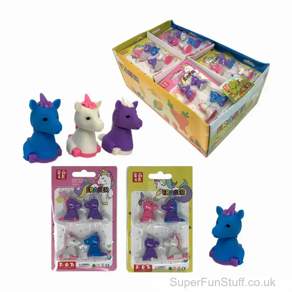 Pack of 4 Unicorn Pencil Erasers | Fun Novelty School Stationery
