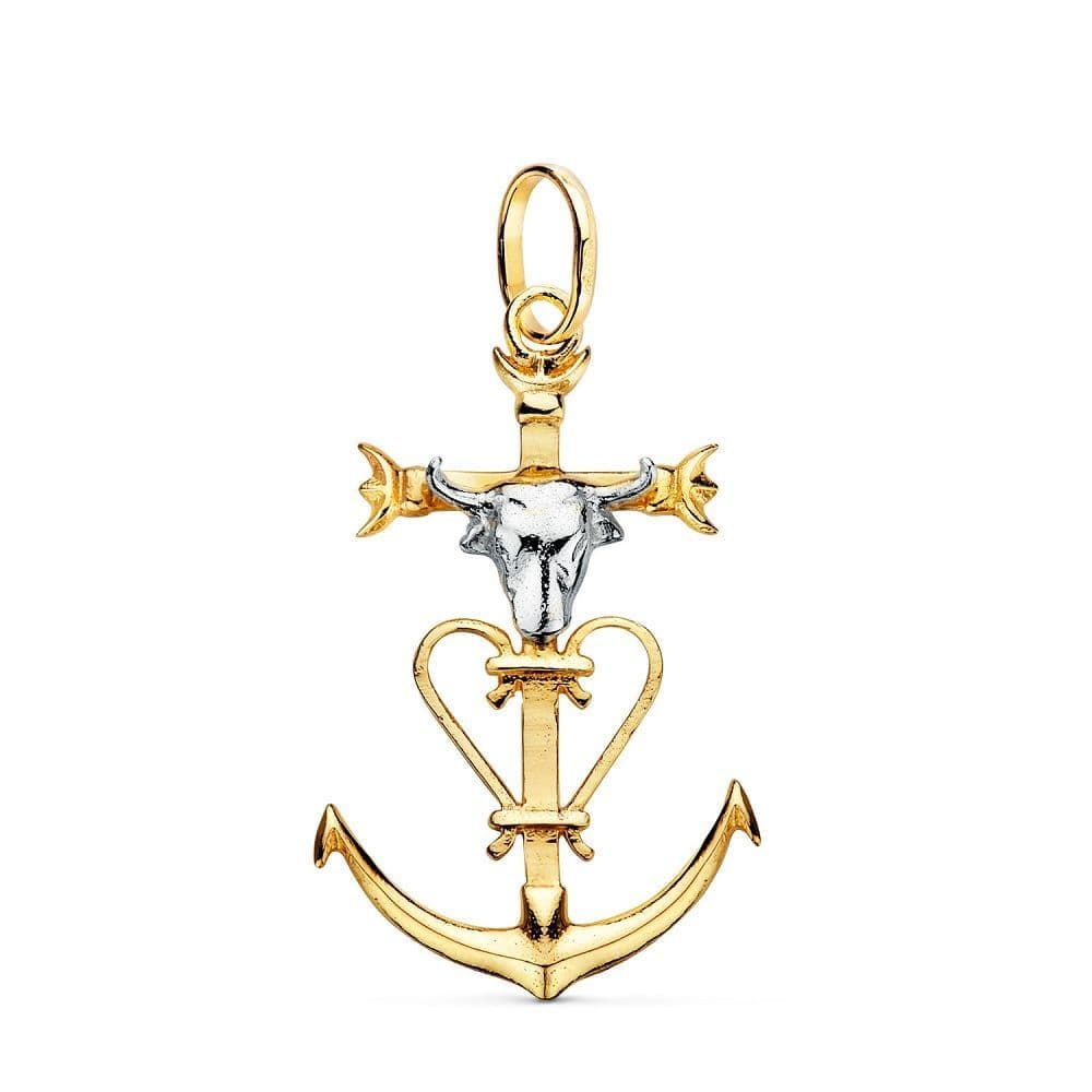 Pendentif Croix Camarguaise Taureau Or jaune 18K