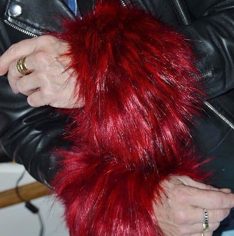 Red Fur Wrist Cuffs in Silky Soft Long Faux Fur