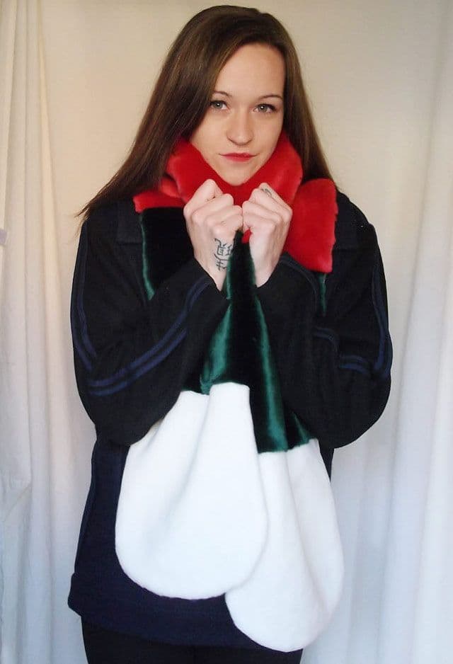 3 Colour Christmas Faux Fur Scarf in Bold Blocks of Colour