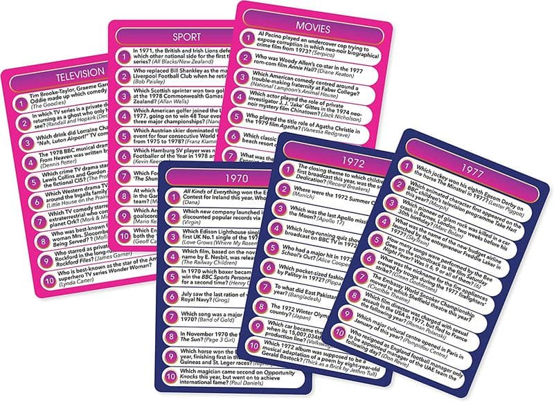 1970's Top Trivia Card Game | 50th Birthday Gift | 1970s quiz cards