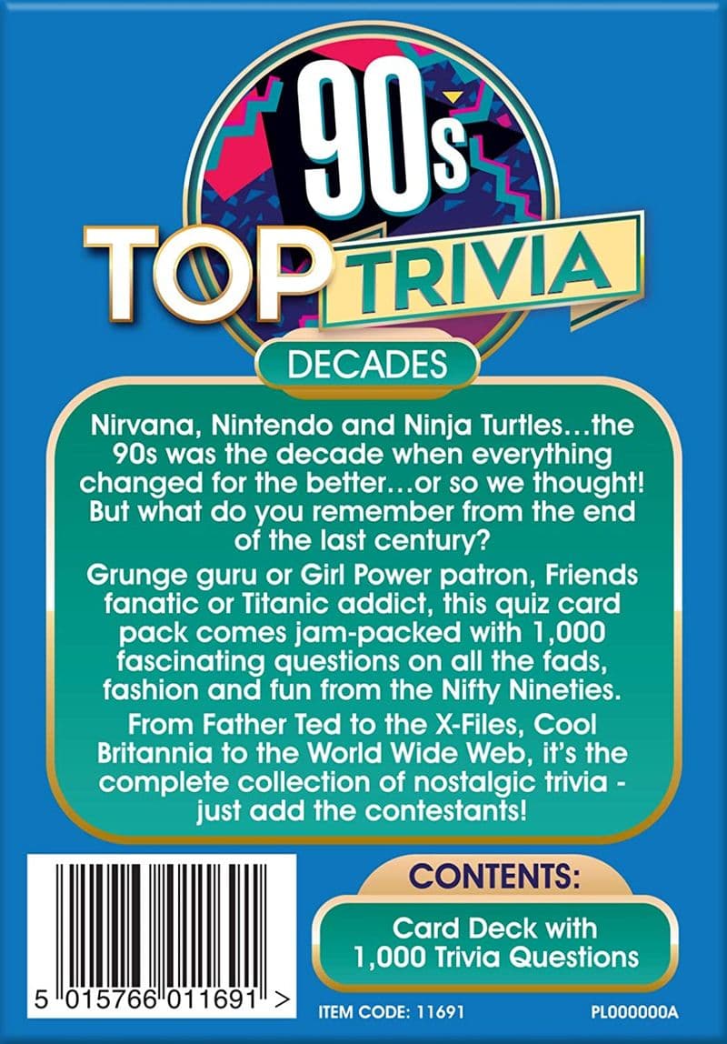 1990's Top Trivia Card Game | 30th Birthday Gift | 1990s quiz cards