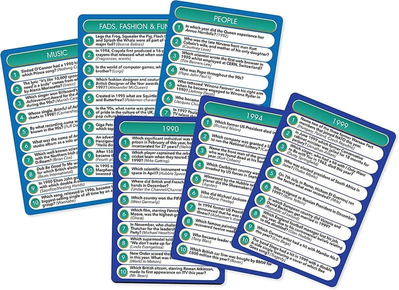 1990's Top Trivia Card Game | 30th Birthday Gift | 1990s quiz cards