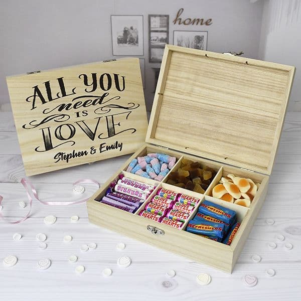All You Need Is Love Wooden Sweet Box | Valentines Gift | Gift for Couples