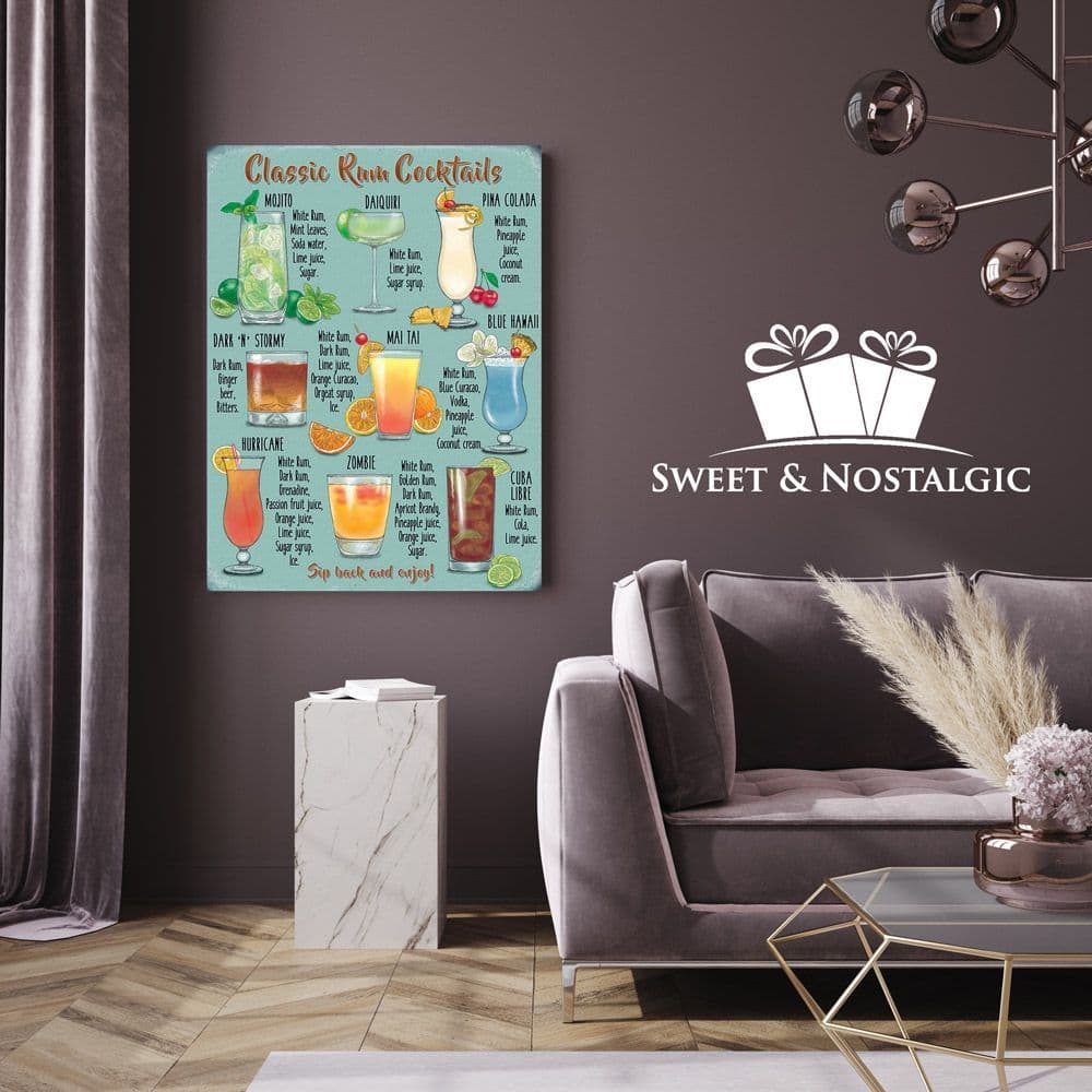 Classic Rum Cocktails Metal Wall Sign | Home Bar Sign | Gifts for her