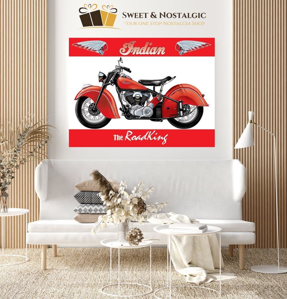 Indian The Road king Metal Wall Sign | Vintage Motorcycle Art | Gifts ...