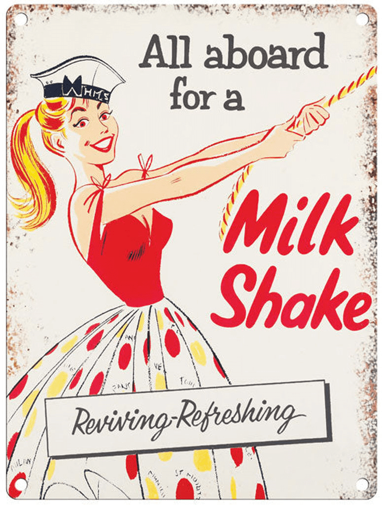 Milkshake Sailor Metal Wall Sign | Retro Advertising Sign | Kitchen ...