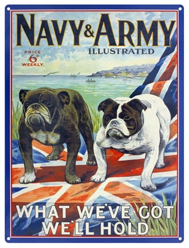 Navy and Army Illustrated Metal Wall Sign | WW I Memorabilia | Retro Art