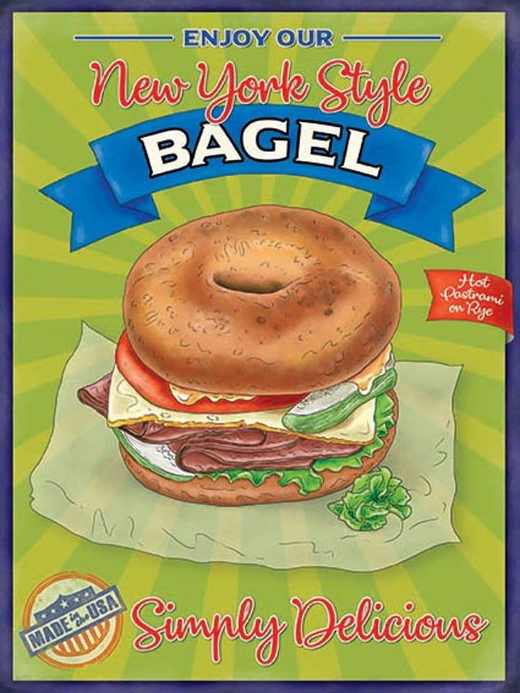 New York Bagel Retro Diner Sign | Metal Wall Signs | Kitchen Wall Art