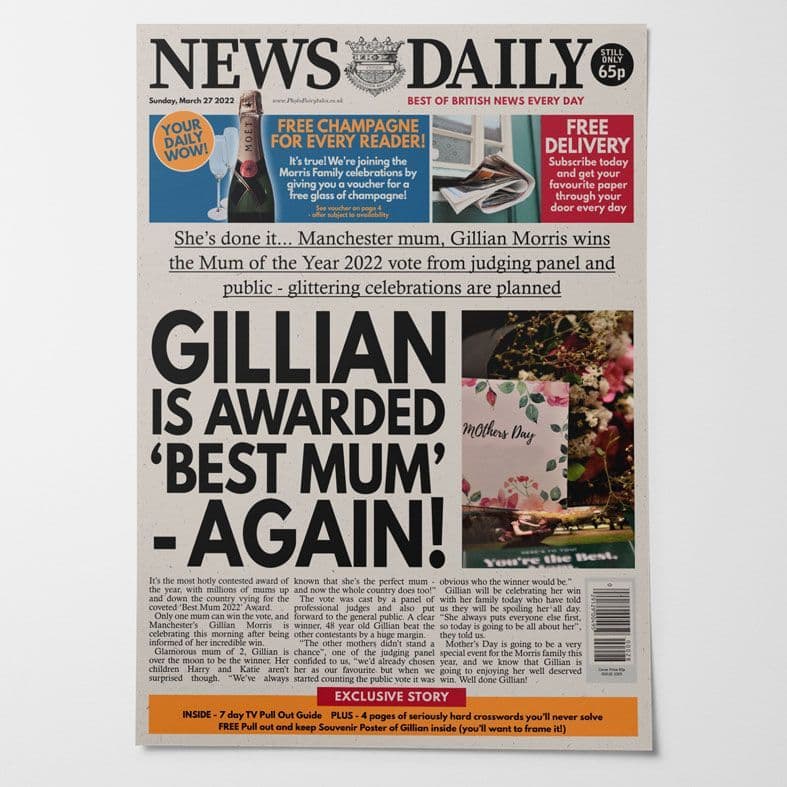 Personalised Mother's Day Newspaper | Unique Gift Ideas | Gifts for Mum