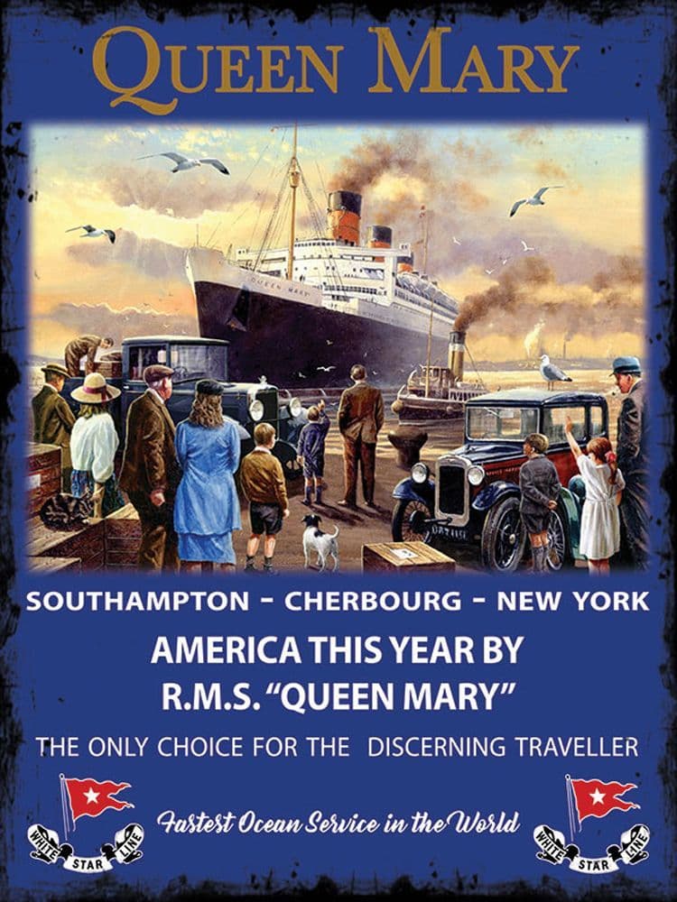 Queen Mary Liner Metal Wall Sign | Vintage Advertising Sign | Cunard Art