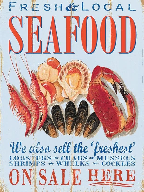 Seafood Metal Wall Sign | Vintage Advertising Sign | Kitchen wall art