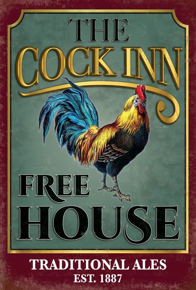 The Cock Inn Pub Sign Metal Wall Sign | Home bar Sign | Vintage Pub Signs