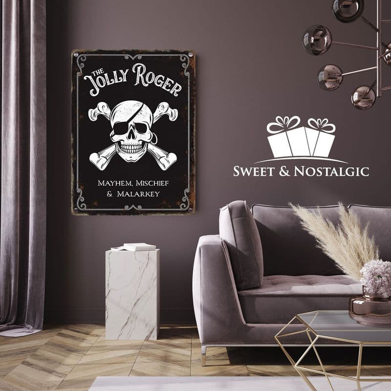 The Jolly Roger Pub Sign | Metal Home Bar Signs | Vintage Pub Sign