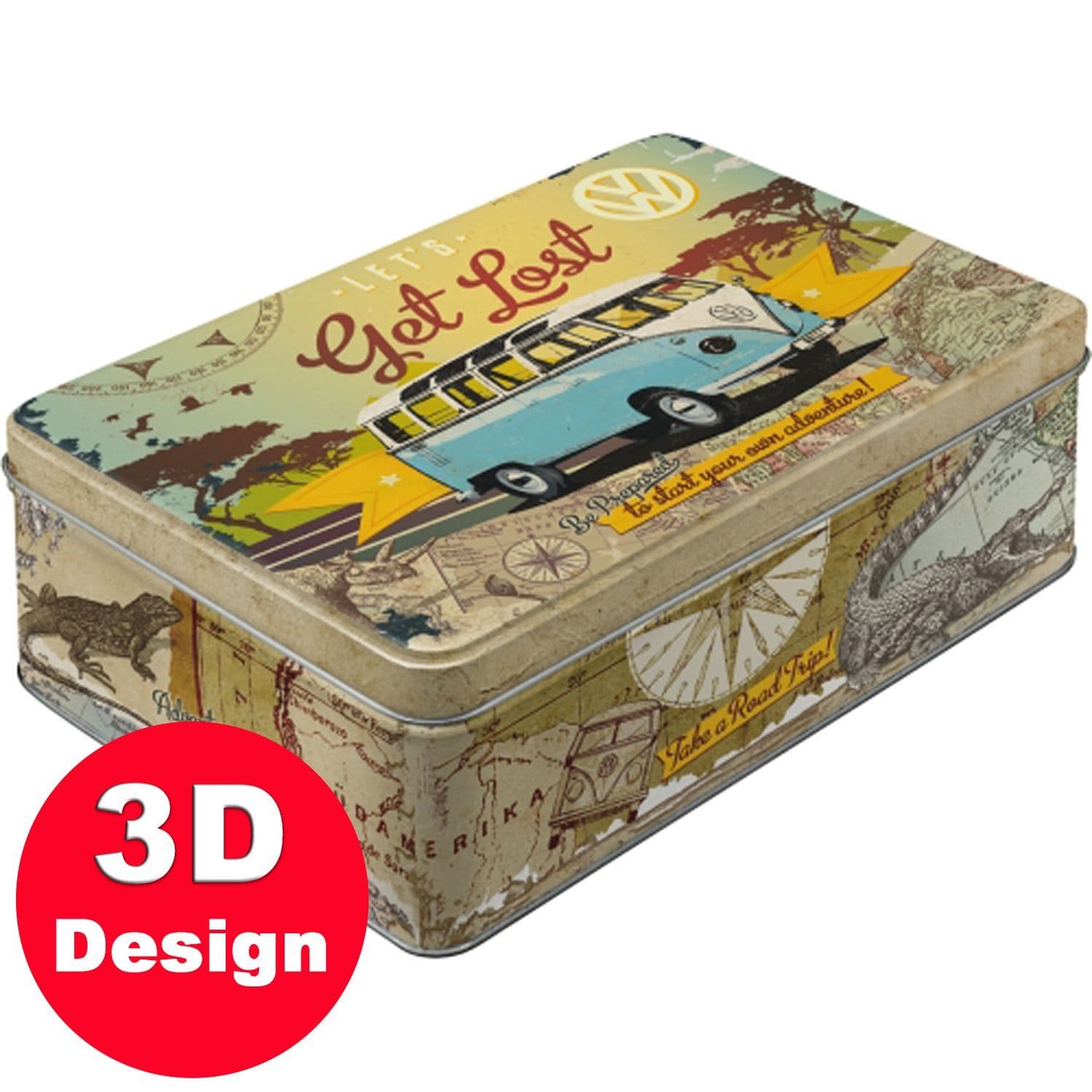 VW 'Get Lost' - Embossed Storage Tin | Camper Van Gifts | Retro Tins
