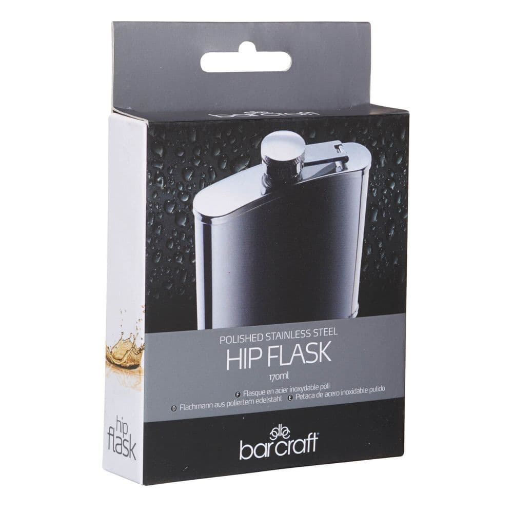 Bar Craft Polished Stainless Steel Handy Size Whiskey/Gin Drinks Hip Flask