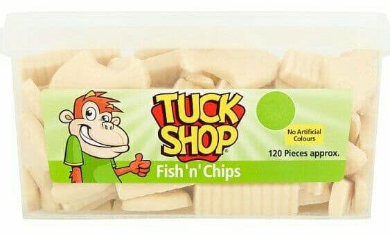 Tuck Shop White Chocolate Candy Fish n Chips Retro Sweet Full Tub x 120 ...