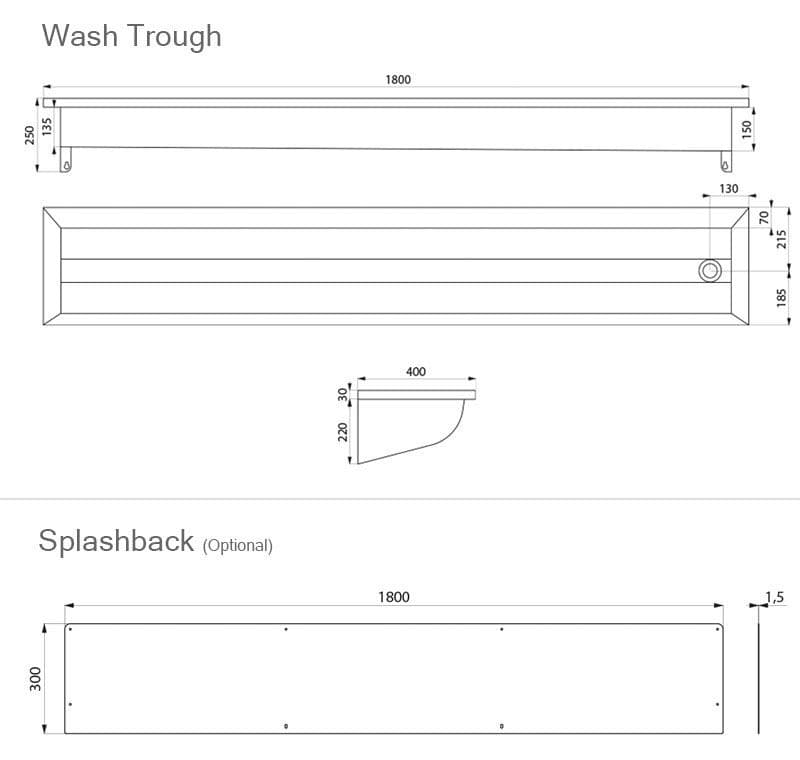 Delabie 121280 CANAL 1800mm Wash Trough 3 Tap Holes