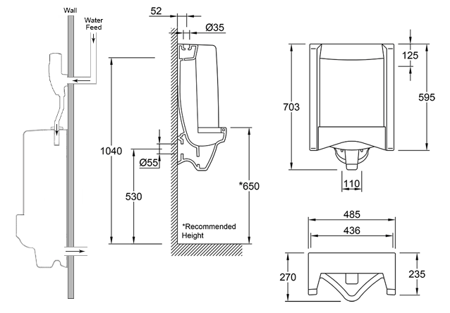 Healey & Lord Florida Urinal with Exposed PIR Direct Flush Valve