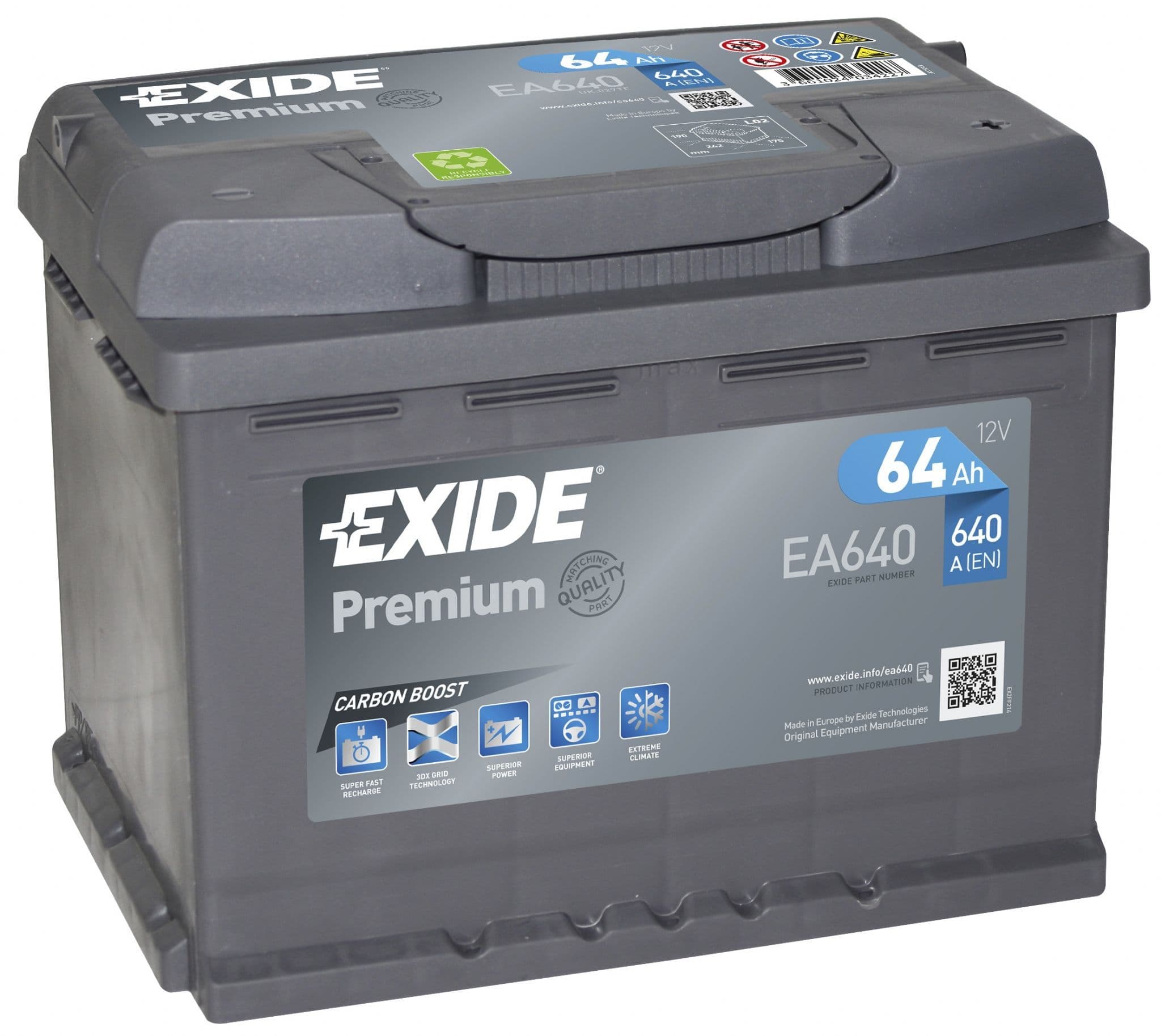 Exide 027TE Premium Car Battery EA640 From Buy Online from The Battery Shop