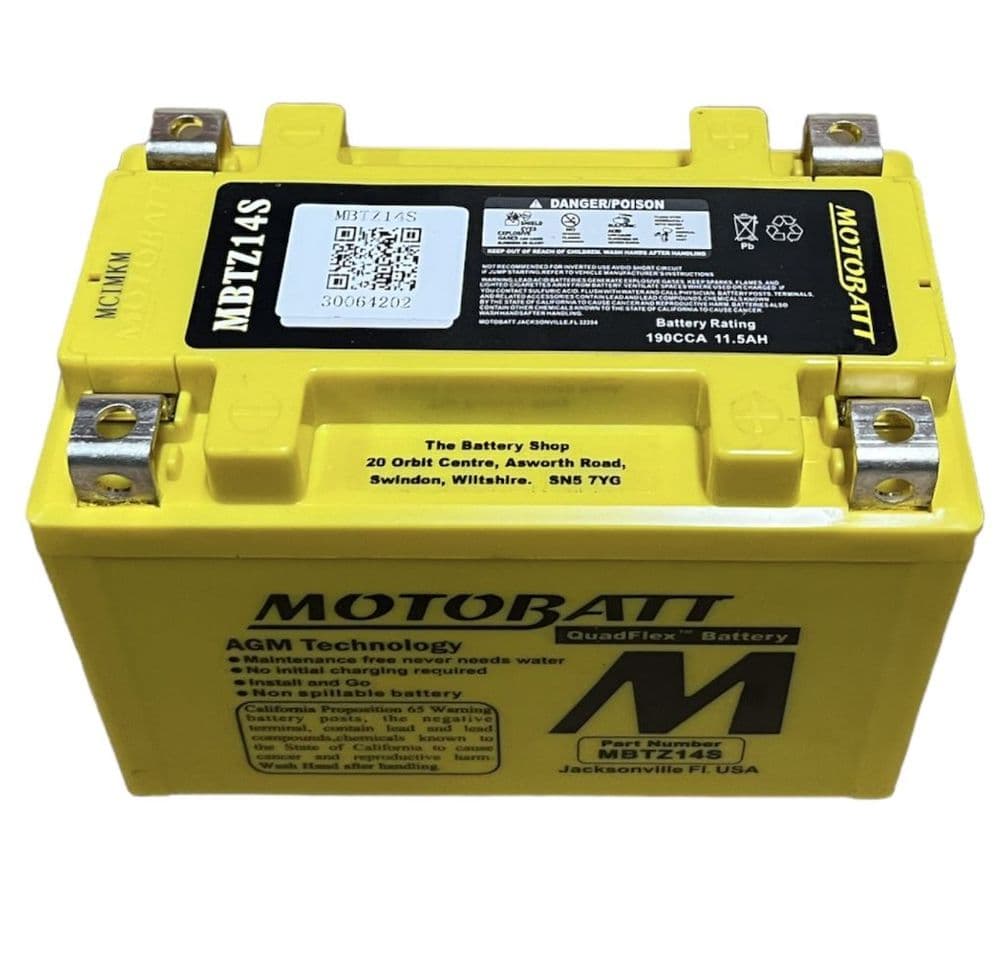 MBTZ14S Motobatt AGM Motorcycle Battery 12v 11.5Ah 190CCA (YTZ12S ...