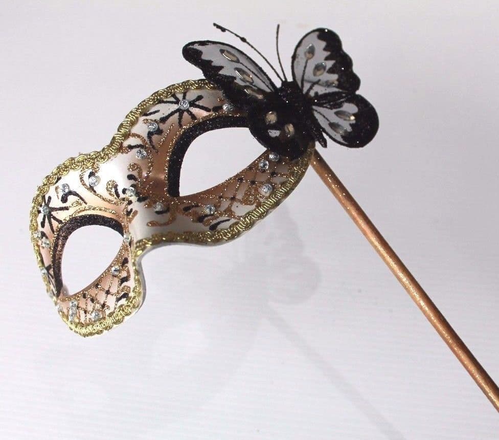Black and Gold Mask - Mask on Stick | Masks and Tiaras