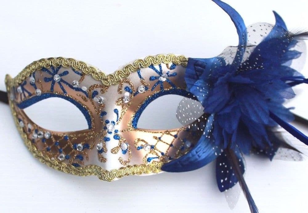 Blue and Gold Masquerade Mask - Sparkling Mask | Masks and Tiaras