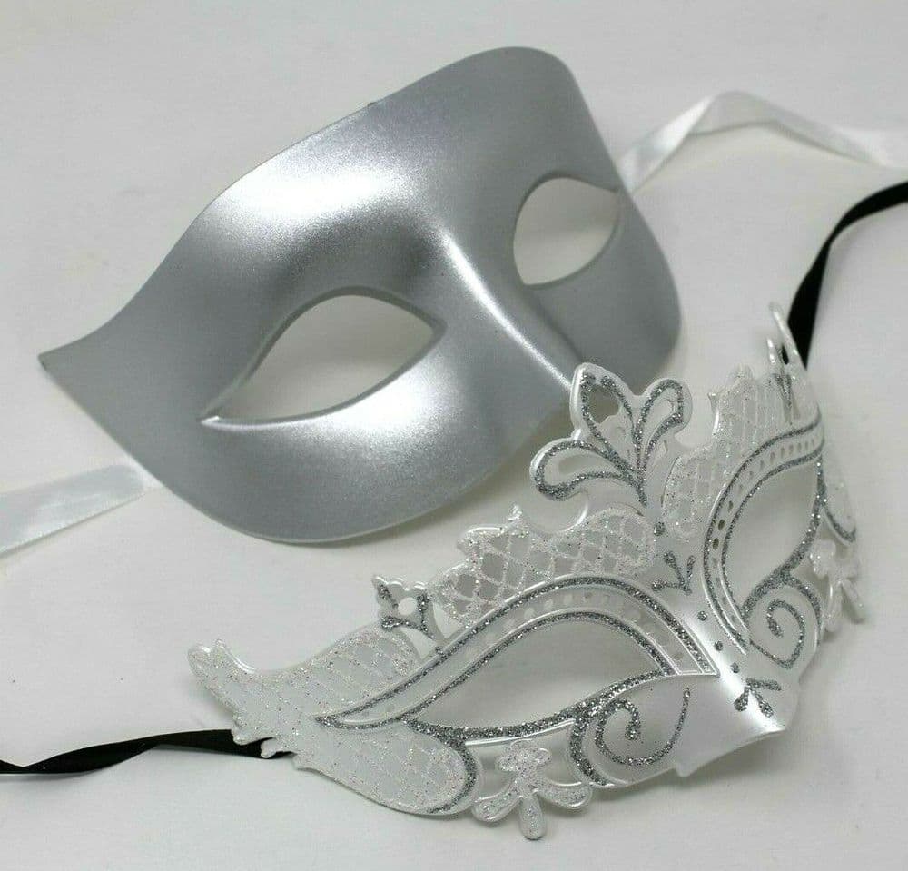 Silver and White Masquerade Masks - His and Hers Masquerade Masks ...