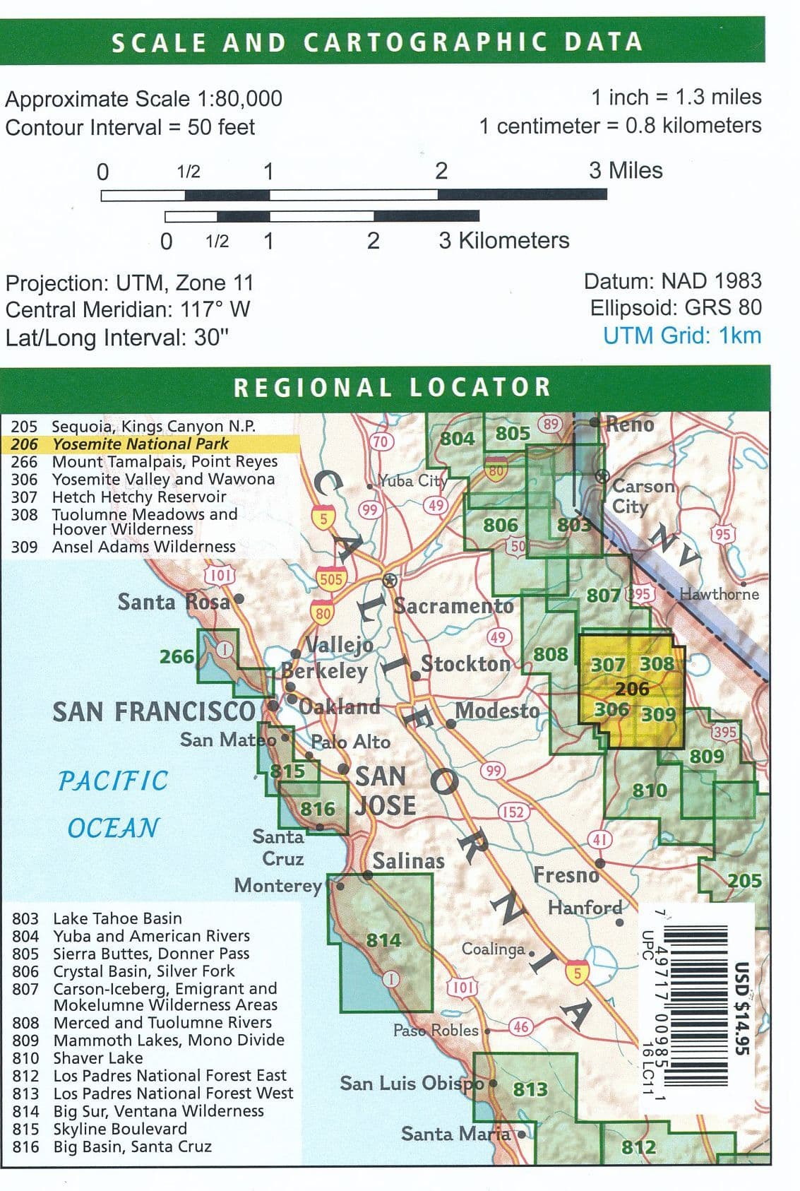 206 Yosemite National Park National Geographic Topographic Map