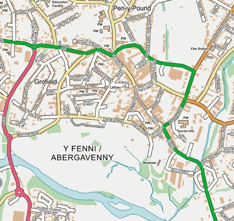 Abergavenny Street Map - 2024